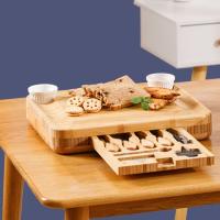 China Customized Logo Acceptable Bamboo Charcuterie Cheese Board With Hidden Knife Set 39x33x5cm for sale