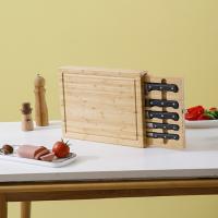 China Natural Bamboo Kitchen Chopping Block with 1 Drawer and 5 pcs Knives Juice Groove Included for sale