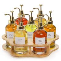 China Single Tier Bamboo Rotating Coffee Syrup Organizer Rack 7 Bottles Holder Lazy Susan 33 x 35 x 8.7cm for sale