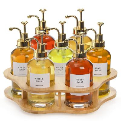 China Single Tier Bamboo Rotating Coffee Syrup Organizer Rack 7 Bottles Holder Lazy Susan 33 x 35 x 8.7cm for sale