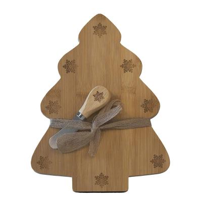 China Eco-Friendly Bamboo Christmas Tree Charcuterie Cutting Board Set with Cheese Knife for sale
