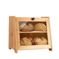 China GLOSSY 2 Tier Large Transparent Window Food Storage Bamboo Bread Box Capacity 6-10L for sale
