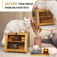 China GLOSSY 2 Tier Large Transparent Window Food Storage Bamboo Bread Box Capacity 6-10L for sale