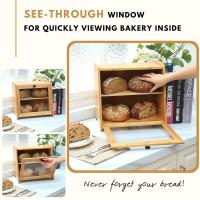 China GLOSSY 2 Tier Large Transparent Window Food Storage Bamboo Bread Box Capacity 6-10L for sale