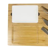 China CE / EU Certified Bamboo Cheese Board Set with Three Cheese Knives and Slate Surface for sale