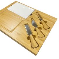 China CE / EU Certified Bamboo Cheese Board Set with Three Cheese Knives and Slate Surface for sale