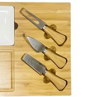China CE / EU Certified Bamboo Cheese Board Set with Three Cheese Knives and Slate Surface for sale