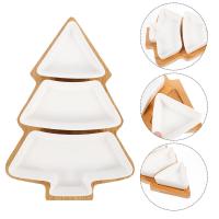 China Festive Bamboo Table Tray with Three Removable Ceramic Dishes and Christmas Tree Shape for sale