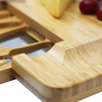 China Custom Logo Rectangle Bamboo Meat Charcuterie Cheese Board with Knives Durable Knives for sale
