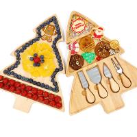 China Unique Irregular Christmas Tree Charcuterie Board Set And Knives Made of Solid Bamboo for sale