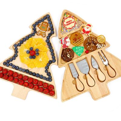 China Unique Irregular Christmas Tree Charcuterie Board Set And Knives Made of Solid Bamboo for sale