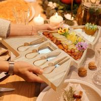 China Unique Irregular Christmas Tree Charcuterie Board Set And Knives Made of Solid Bamboo for sale