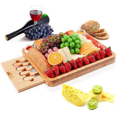 China 44x33x4cm Natural Wood Vegetable Chopper Bamboo Cutting Board Tray with 4 Drawers for sale