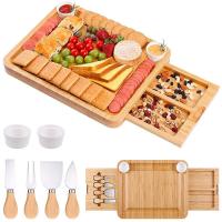 China 44x33x4cm Natural Wood Vegetable Chopper Bamboo Cutting Board Tray with 4 Drawers for sale