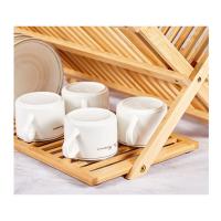 China Collapsible 3 tier Bamboo Wooden Dish Drying Rack With Utensil Holder for sale