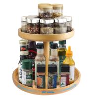 China Standing Type 2 Tier Natural Bamboo Lazy Susan Turntable Organizer for Modern Kitchen for sale