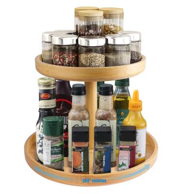 China Standing Type 2 Tier Natural Bamboo Lazy Susan Turntable Organizer for Modern Kitchen for sale