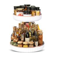 China Standing Type 2 Tier Natural Bamboo Lazy Susan Turntable Organizer for Modern Kitchen for sale