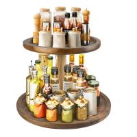 China Standing Type 2 Tier Natural Bamboo Lazy Susan Turntable Organizer for Modern Kitchen for sale