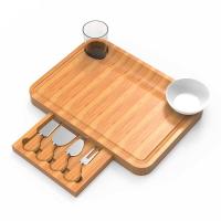 China Rectangular Bamboo Cheese Board with Pull-Out Complete Set of Cheese Knives and Design for sale
