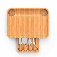China Rectangular Bamboo Cheese Board with Pull-Out Complete Set of Cheese Knives and Design for sale