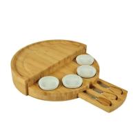China Best Gift Bamboo Tray Multi-function Round Shape Cheese Cutting Board with Knife Set for sale