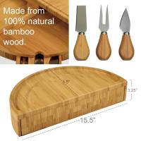 China Best Gift Bamboo Tray Multi-function Round Shape Cheese Cutting Board with Knife Set for sale