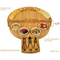 China Best Gift Bamboo Tray Multi-function Round Shape Cheese Cutting Board with Knife Set for sale