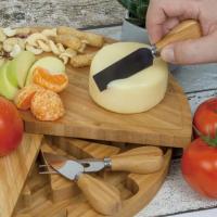 China Best Gift Bamboo Tray Multi-function Round Shape Cheese Cutting Board with Knife Set for sale
