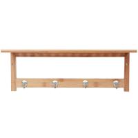 China Modern and Functional Solid Bamboo Wooden Bathroom Shelf with 4 Stainless Steel Hooks for sale