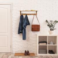 China Modern and Functional Solid Bamboo Wooden Bathroom Shelf with 4 Stainless Steel Hooks for sale