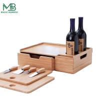 China Customized Logo Acceptable Bamboo Cheese Serving Tray With Storage Drawer and Wine Set for sale