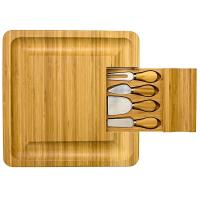 China Bamboo Cheese Board Cutting Board with Square Built-In Knife And Fork Rectangle Shape for sale