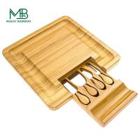 China Bamboo Cheese Board Cutting Board with Square Built-In Knife And Fork Rectangle Shape for sale