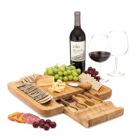 China Bamboo Cheese Board Cutting Board with Square Built-In Knife And Fork Rectangle Shape for sale