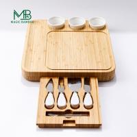 China Rectangle Chopping Blocks and 3 Ceramic Bowls Knife Set Bamboo Cheese Board for Kitchen Pizza Gift for sale