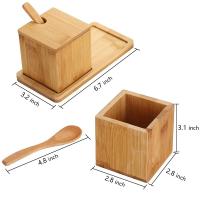 China Natural Bamboo Square Salt Spice Herb Dry Storage Box With Lid Spoon 17x7.1x8.2cm for sale
