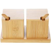 China Natural Bamboo Square Salt Spice Herb Dry Storage Box With Lid Spoon 17x7.1x8.2cm for sale