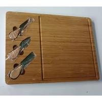 China Bamboo Wood Cheese Board and 3-Knife Set Ideal for Creating a Stunning Cheese Display for sale