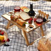 China Outdoor Engraved Bamboo Folding Tray Table For Picnic Desk Camping for sale