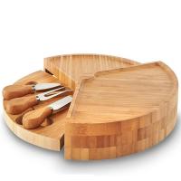 China Round Bamboo Kitchen Cutting Board Knife Set For Chopping Blocks for sale