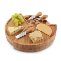 China Round Bamboo Kitchen Cutting Board Knife Set For Chopping Blocks for sale