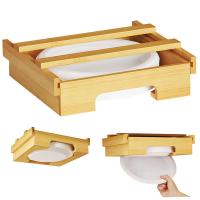 China Bamboo Kitchen Party Organizer Utensil Caddy Paper Plate and Napkin Cabinet Dispenser for sale