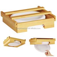 China BAMBOO Tableware Kitchen Counter Vertical Paper Plate Dispenser With Internal Divider for sale