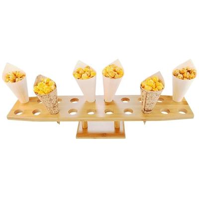 China Multilevel Bamboo Food Ice Cream Cone Stand Storage Rack Portable for sale
