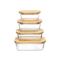 China Kitchen Square Glass Jar Lunch Box Container With Bamboo Lid Customizable and Durable for sale