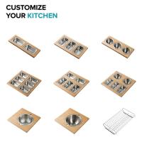 China Workstation Composite Bamboo Cutting Board Set with Rectangular Stainless Steel Bowls for sale