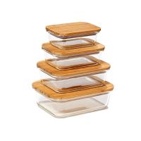 China Kitchen Square Glass Jar Lunch Box Container With Bamboo Lid Customizable and Durable for sale