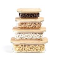 China Kitchen Square Glass Jar Lunch Box Container With Bamboo Lid Customizable and Durable for sale