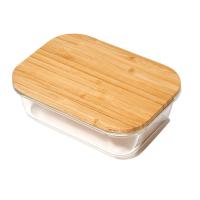 China Kitchen Square Glass Jar Lunch Box Container With Bamboo Lid Customizable and Durable for sale
